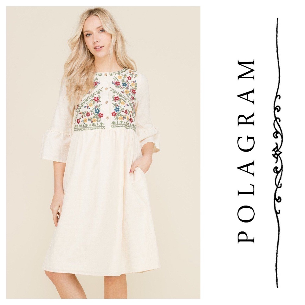 Roolee Polagram Ivory Embroidered Floral Cottagecore … - Gem